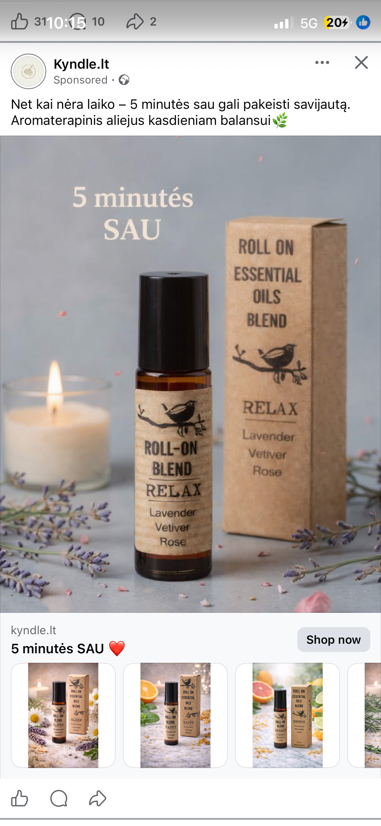 Rutulinis aromaterapinis aliejus – Kyndle